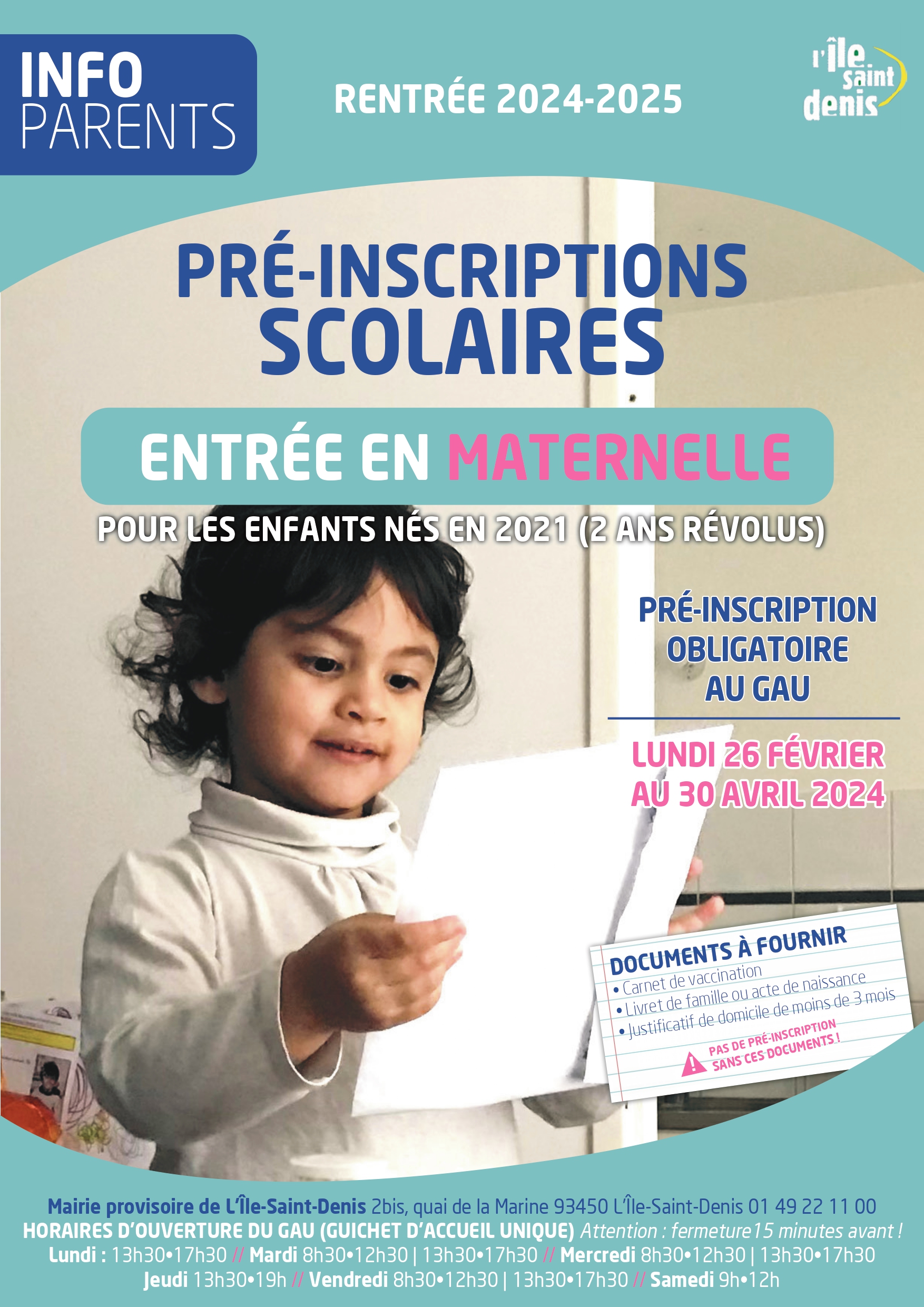 Rentrée 2024-2025 : c’est parti pour les pré-inscriptions en maternelle et en… – L’ile Saint Denis